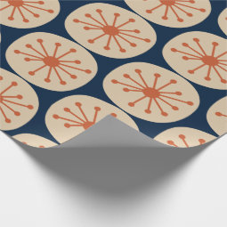 Atomic Dots Retro Mid Mod Pattern Orange and Navy Wrapping Paper | Zazzle