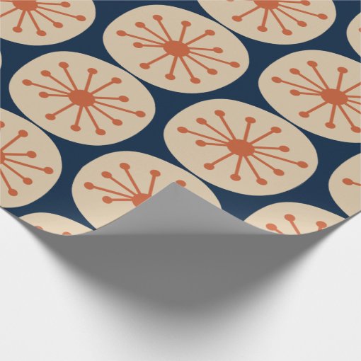 Atomic Dots Retro Mid Mod Pattern Orange and Navy Wrapping Paper | Zazzle
