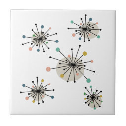 Atomic Era Colorful Starburst Mid Century Retro Ceramic Tile | Zazzle