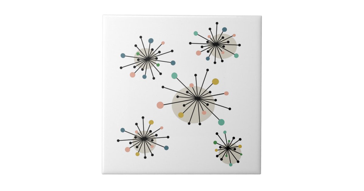 Atomic Era Colorful Starburst Mid Century Retro Ceramic Tile | Zazzle