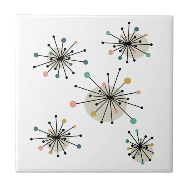 Atomic Era Colorful Starburst Mid Century Retro Ceramic Tile | Zazzle