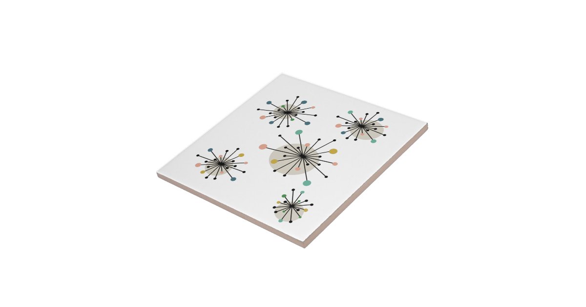 Atomic Era Colorful Starburst Mid Century Retro Ceramic Tile | Zazzle