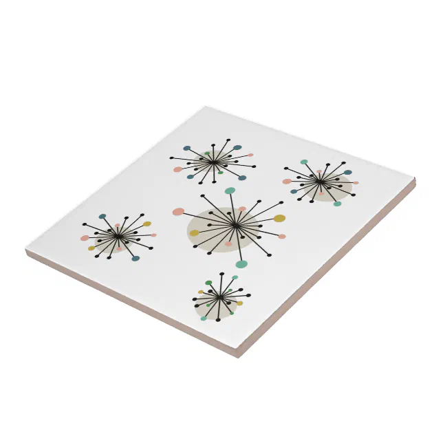 Atomic Era Colorful Starburst Mid Century Retro Ceramic Tile | Zazzle