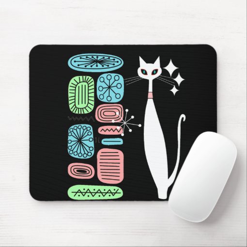 Atomic Era Mid Century Modern White Cat Mouse Pad | Zazzle
