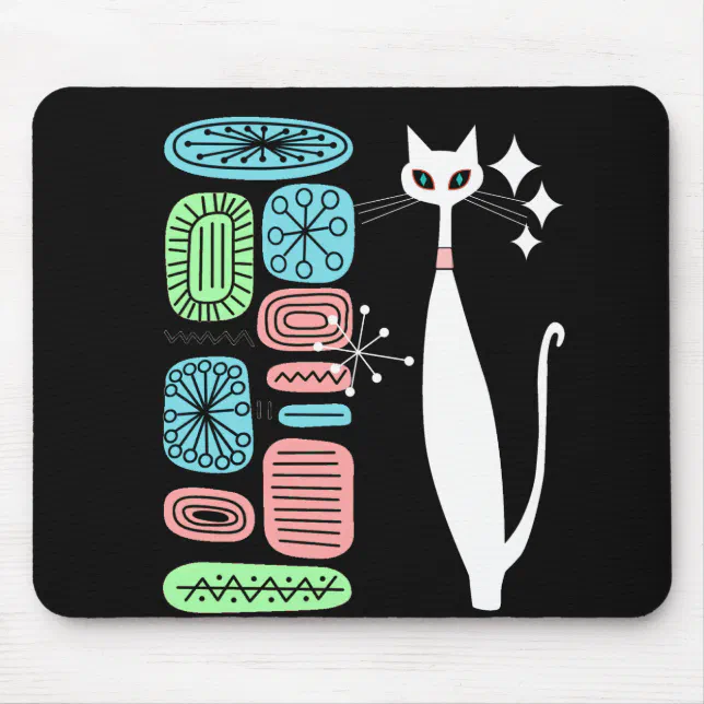Atomic Era Mid Century Modern White Cat Mouse Pad | Zazzle