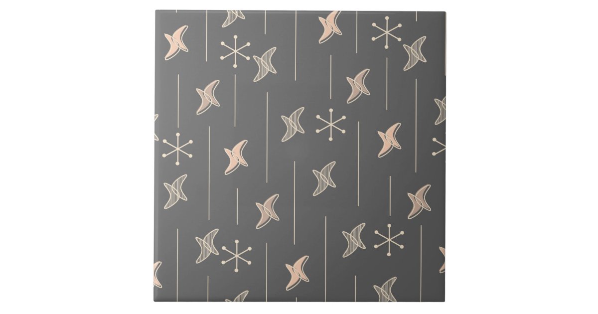 Atomic Era Moons & Stars (Charcoal) Ceramic Tile | Zazzle