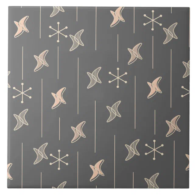 Atomic Era Moons & Stars (Charcoal) Ceramic Tile | Zazzle