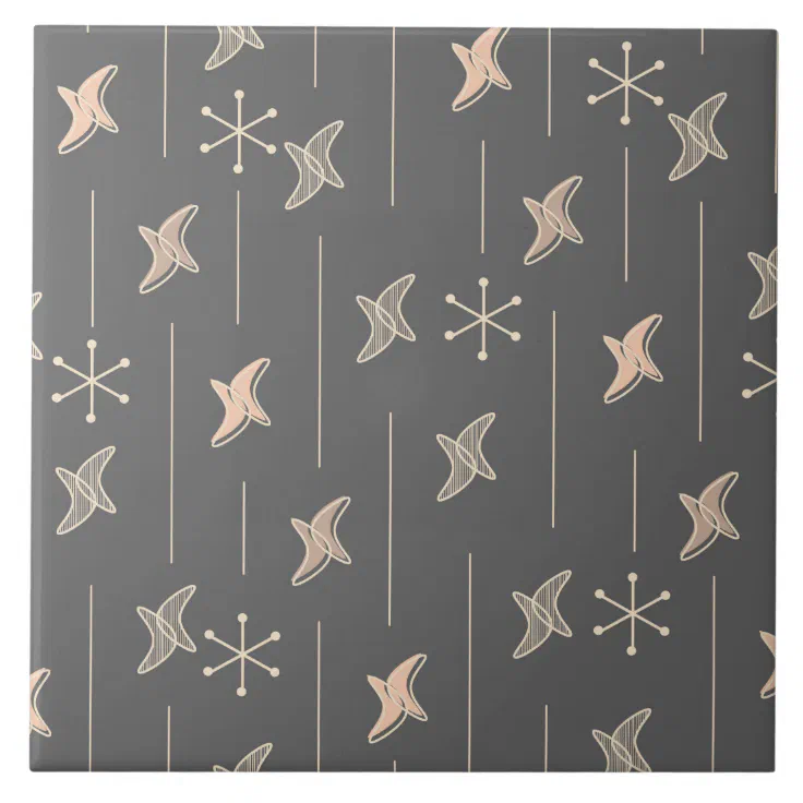 Atomic Era Moons & Stars (Charcoal) Ceramic Tile | Zazzle