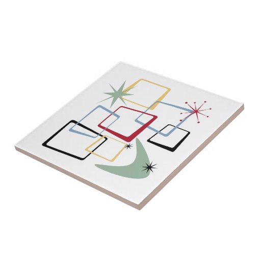 Atomic Era Stars Boomerang Squares Mid Century Ceramic Tile | Zazzle