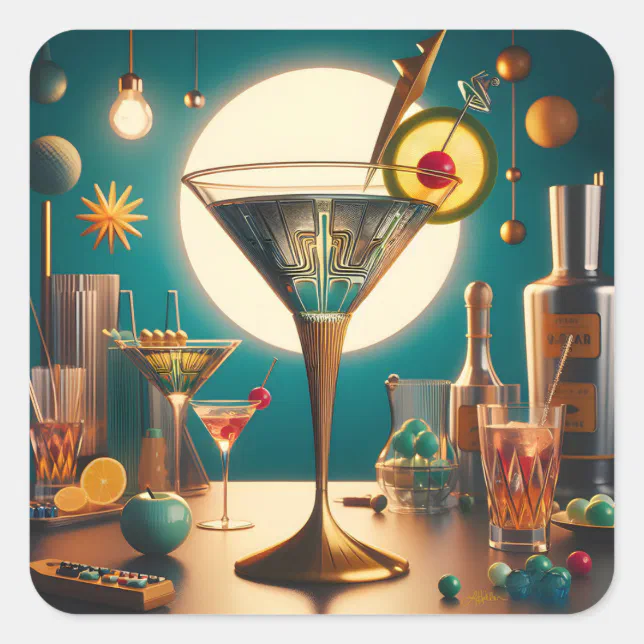 Atomic Futuristic Circuit Board Martini Square Sticker | Zazzle