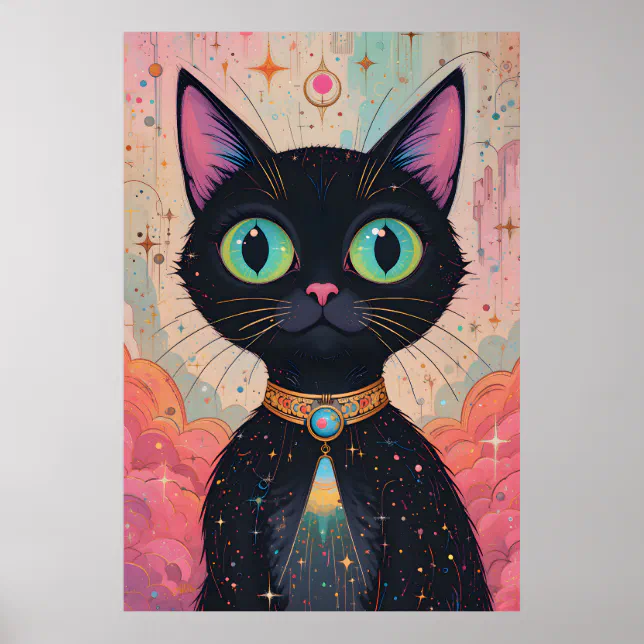 Atomic Futuristic Cosmic Black Cat Universe Poster | Zazzle