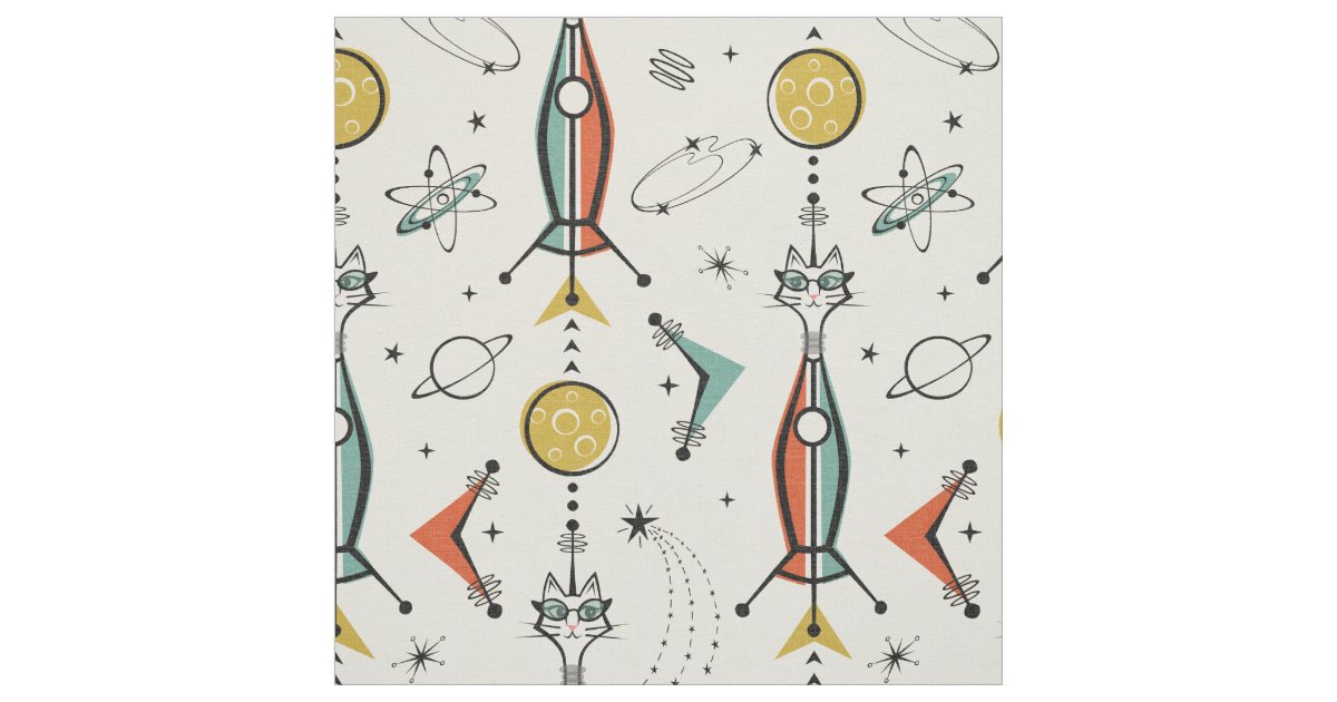 Atomic Kitty Rockets ©studioxtine Fabric | Zazzle