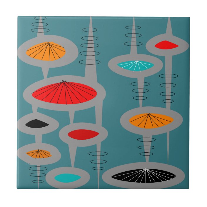 Atomic Mid-Century Inspired Abstract Ceramic Tile | Zazzle