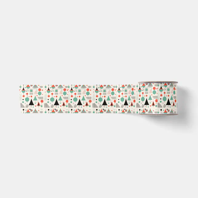 Atomic Mid Century Modern Christmas Satin Ribbon | Zazzle