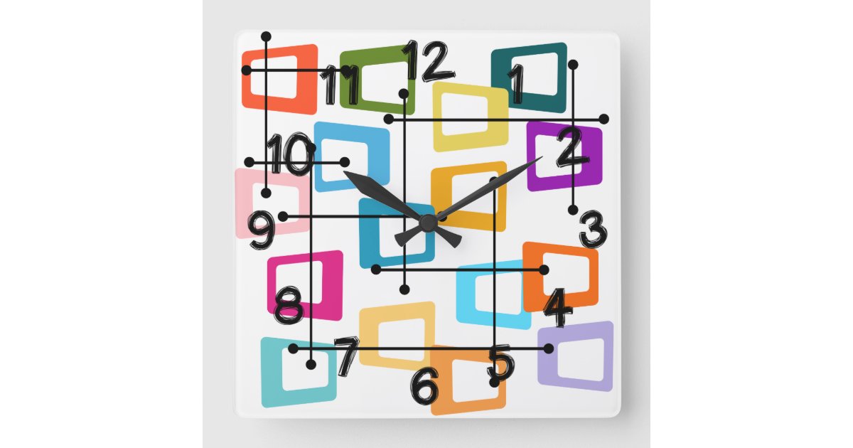 Atomic Mid-Century Modern Square Wall Clock | Zazzle