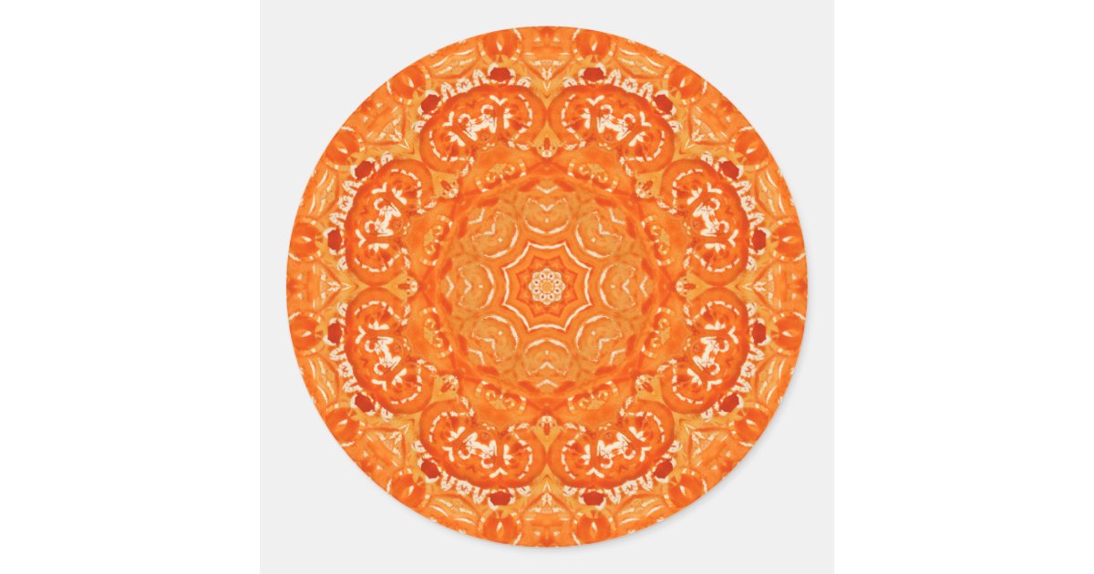 Atomic Orange Watercolor Mandala Classic Round Sticker | Zazzle