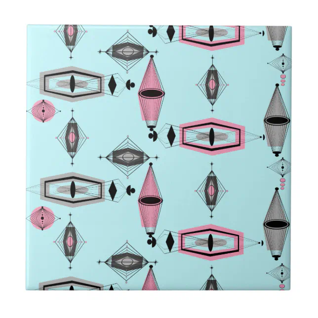 Atomic Pink & Grey Pattern Ceramic Tile | Zazzle