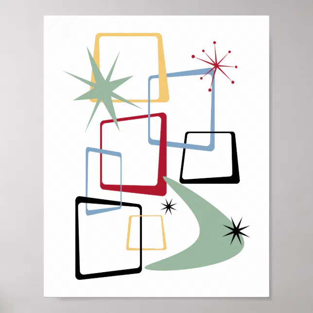 Atomic Squares Stars and Boomerang Mid Century Poster | Zazzle