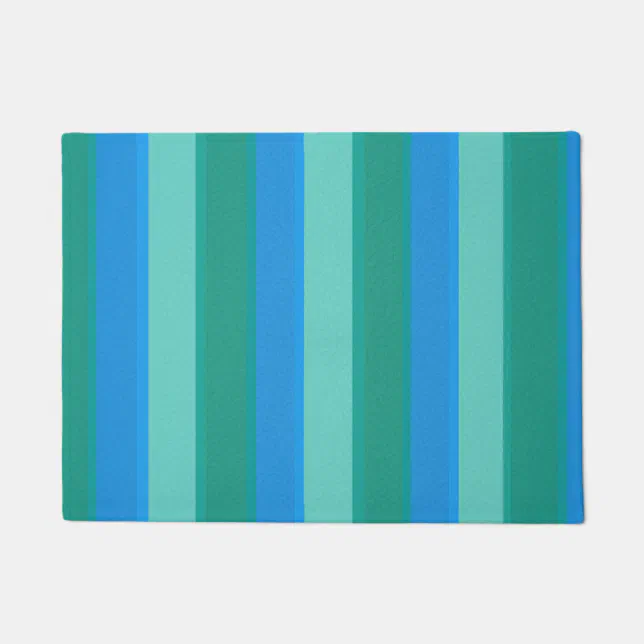 Atomic Teal & Turquoise Stripes Door Mat | Zazzle