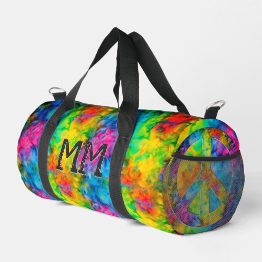 [Atomic Tie-Dye] Fractal Peace Sign Monogram Duffle Bag | Zazzle