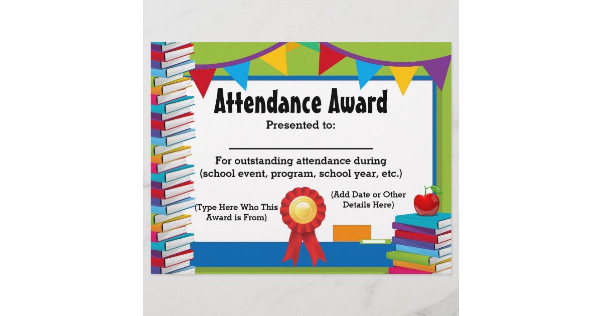 Attendance Award Certificate Customizable 8.5x11 | Zazzle