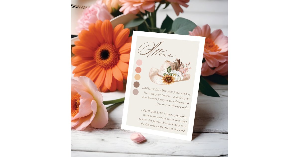 Attire Dress Code Floral Boho Western Hat Wedding Enclosure Card | Zazzle