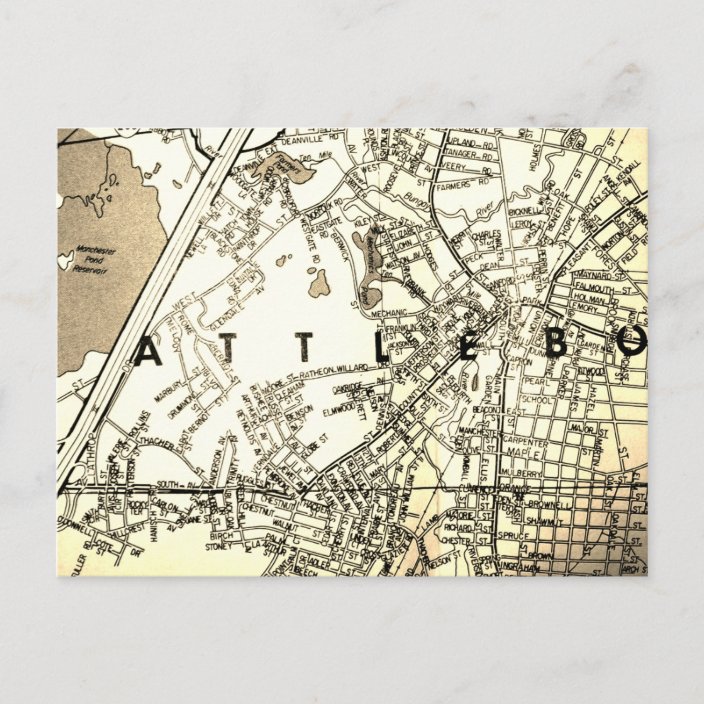 Attleboro, MA Vintage Map Postcard | Zazzle.com