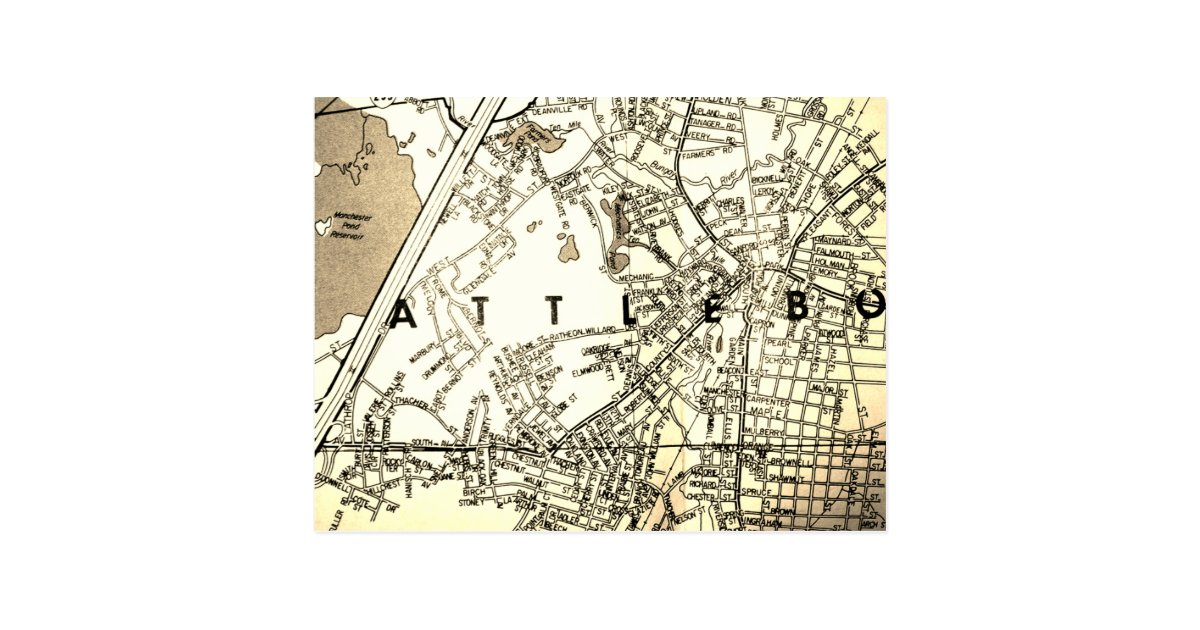 Attleboro, MA Vintage Map Postcard | Zazzle.com