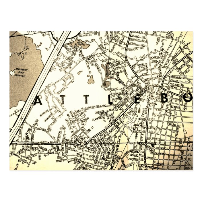 Attleboro, MA Vintage Map Postcard | Zazzle.com