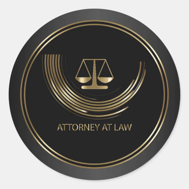 Attorney at Law - Black and Gold Classic Round Sticker | Zazzle