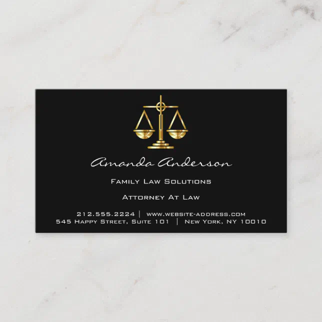 Attorney at Law Black Gold Scale Lawyer Custom Log Business Card | Zazzle