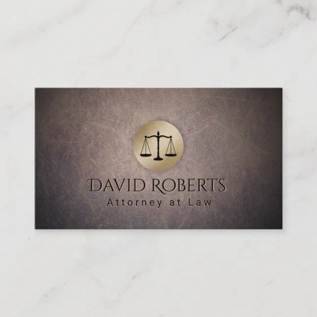 Attorney at Law Gold Scale Classy Leather Lawyer Business Card | Zazzle