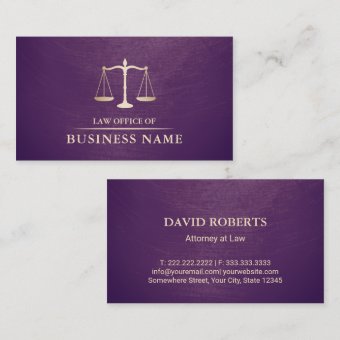 Attorney at Law Gold Scale Purple Gold Lawyer Business Card | Zazzle