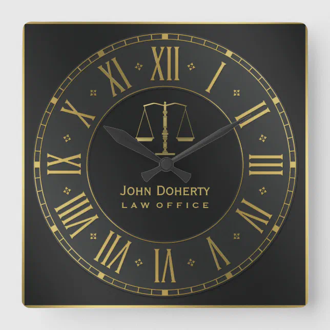 ATTORNEY AT LAW | Golden Personalizable Square Wall Clock | Zazzle
