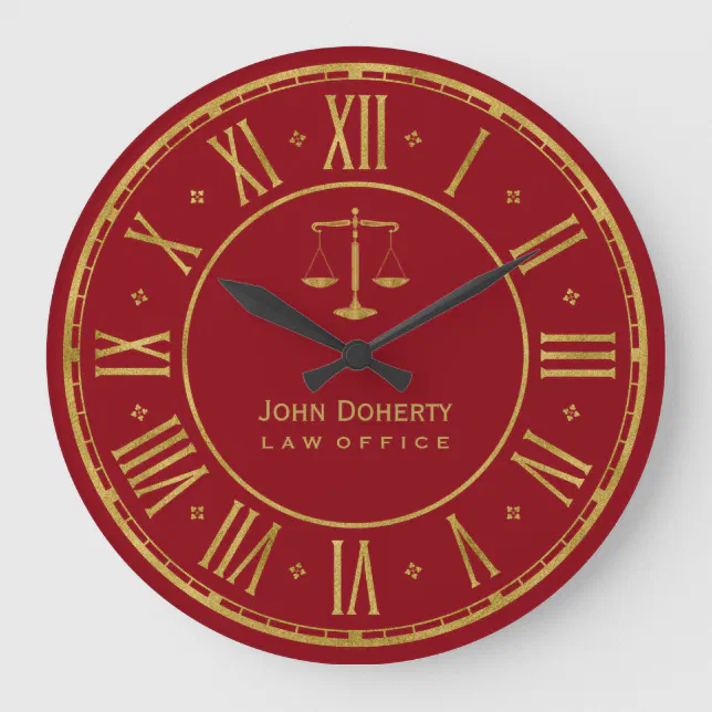 ATTORNEY AT LAW | Golden Red Personalizable Large Clock | Zazzle