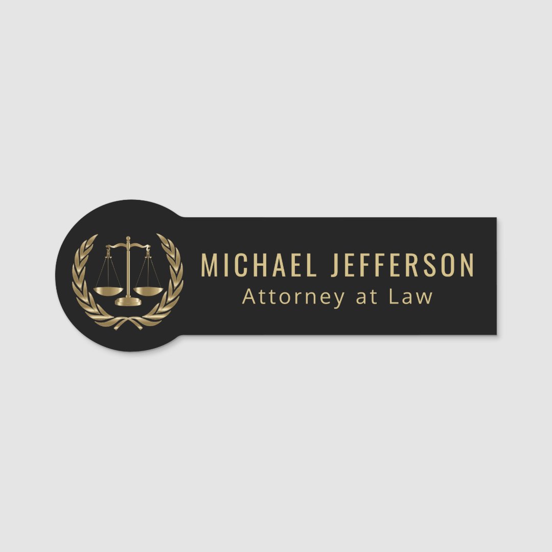 Attorney at Law - Logo - Black and Gold Name Tag | Zazzle