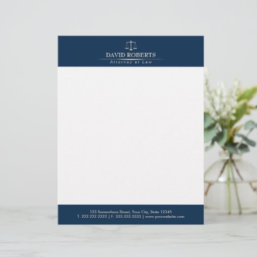 Attorney at Law Royal Blue Gold Scale Lawyer Letterhead | Zazzle