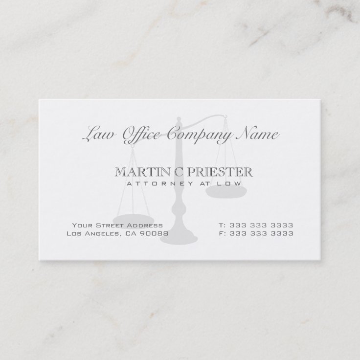 Attorney At Law Scale Watermark Business Card | Zazzle