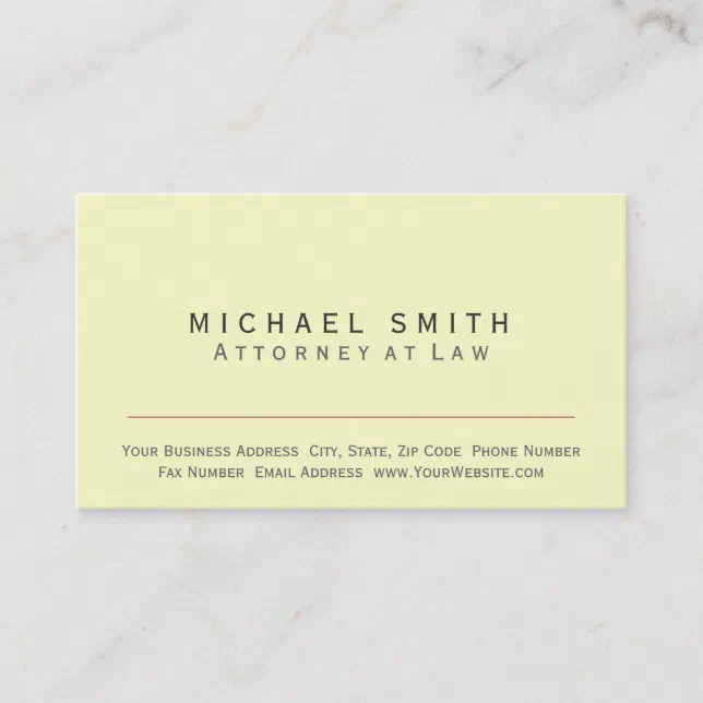 Attorney at Law - Yellow Minimal Business Card | Zazzle