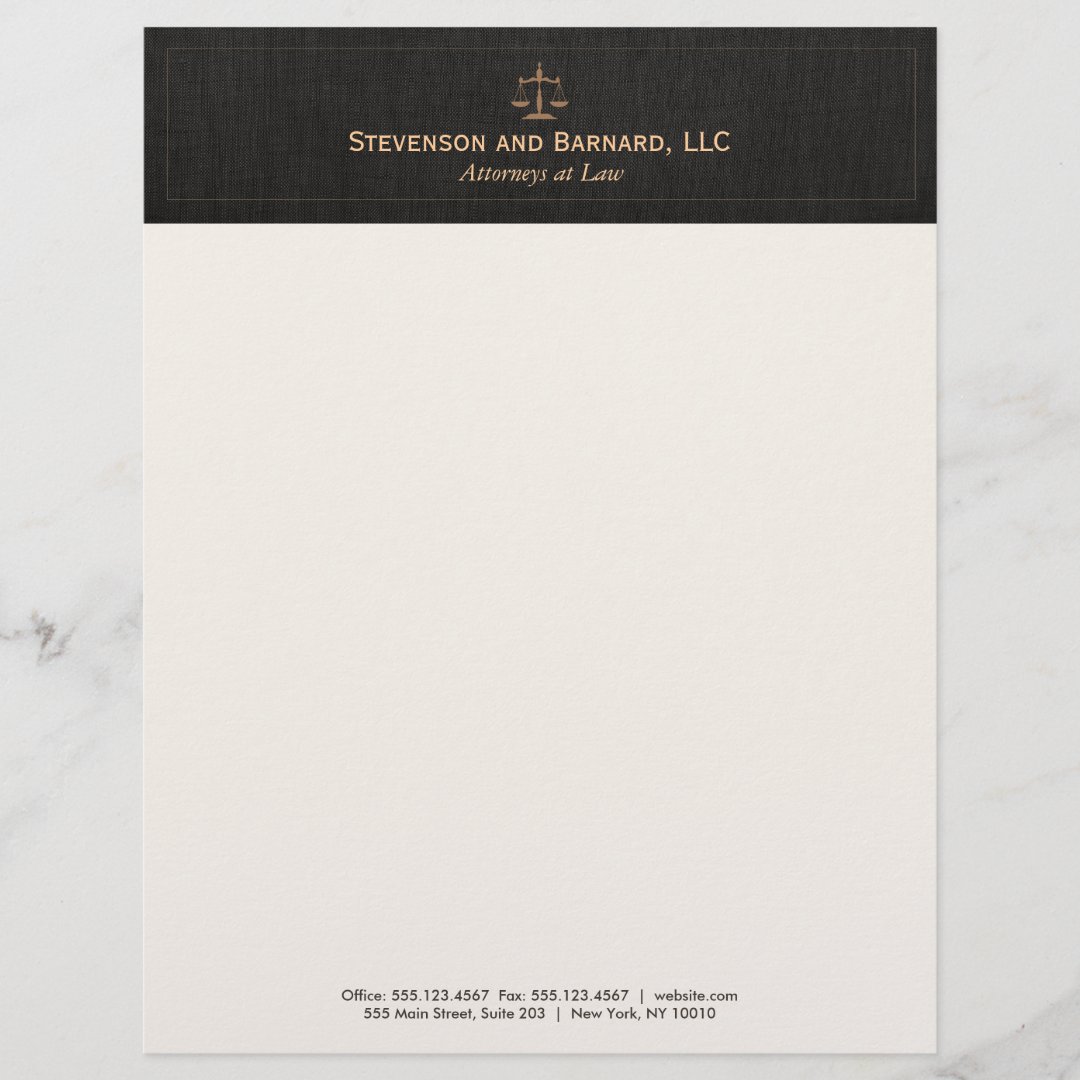Attorney Justice Scale Black Linen Letterhead | Zazzle