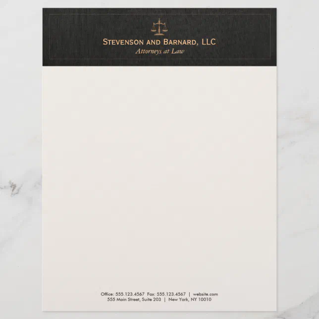 Attorney Justice Scale Black Linen Letterhead | Zazzle