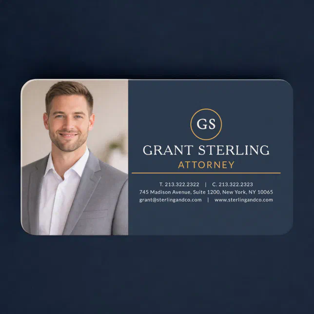 Attorney Photo Navy Blue Gold Business Card | Zazzle