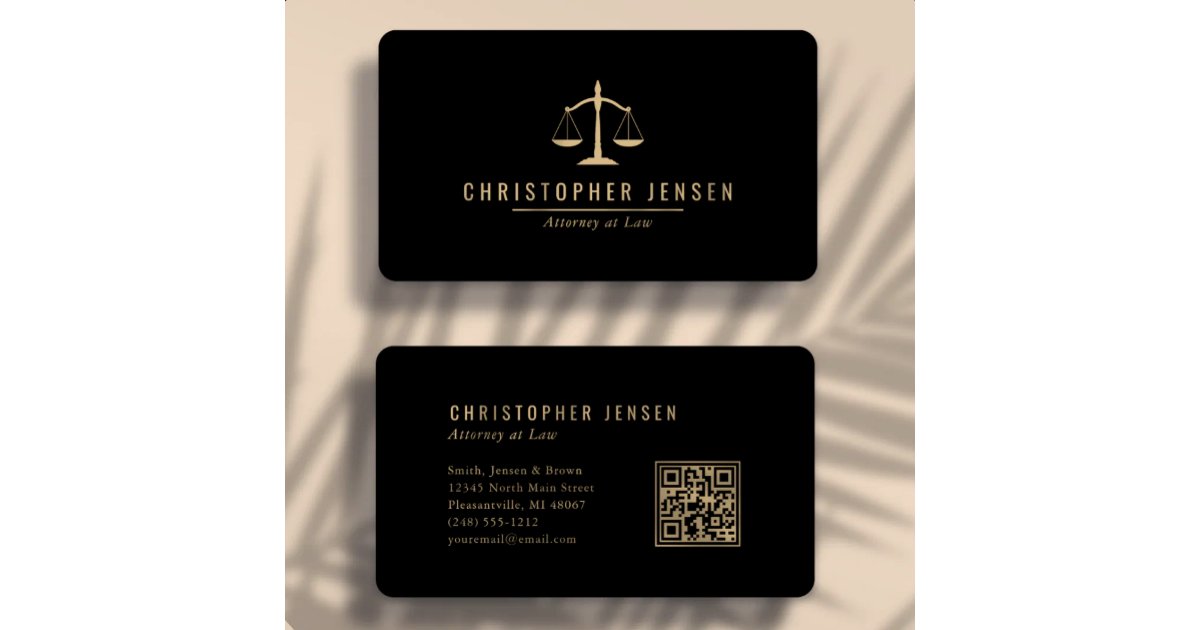 Attorney QR Code Black Gold Scales Rounded Business Card | Zazzle