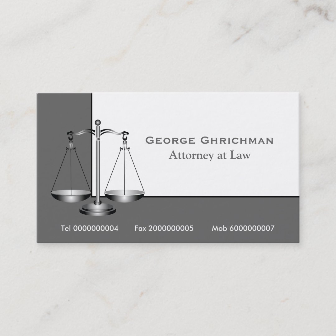 Attorney scale of justice business card | Zazzle