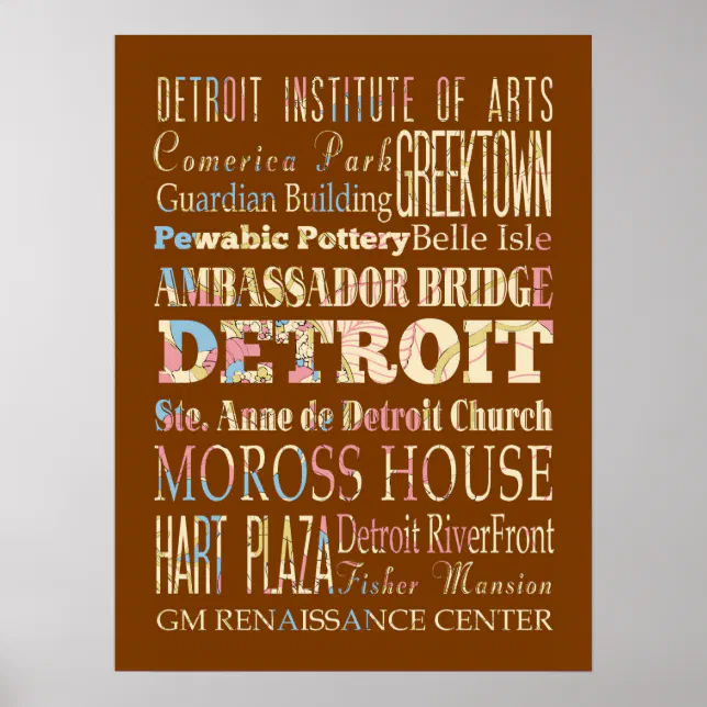 Attractions & Famous Places of Detroit, Michigan. Poster | Zazzle