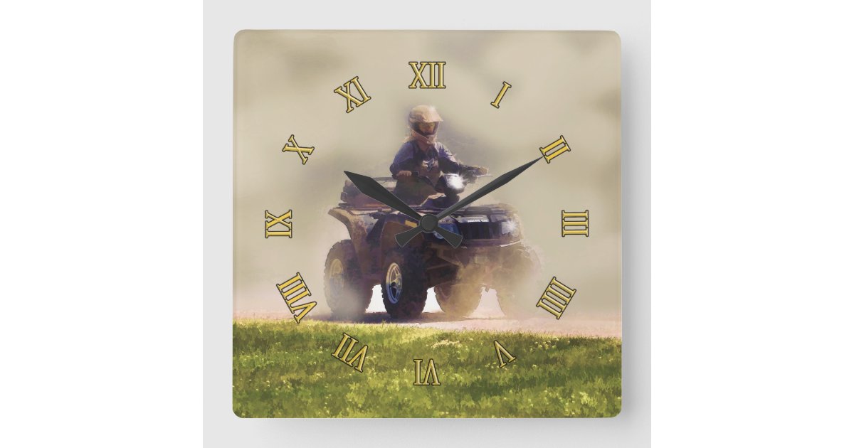 ATV All Terrain Vehicle & Driver in the Dust Square Wall Clock | Zazzle