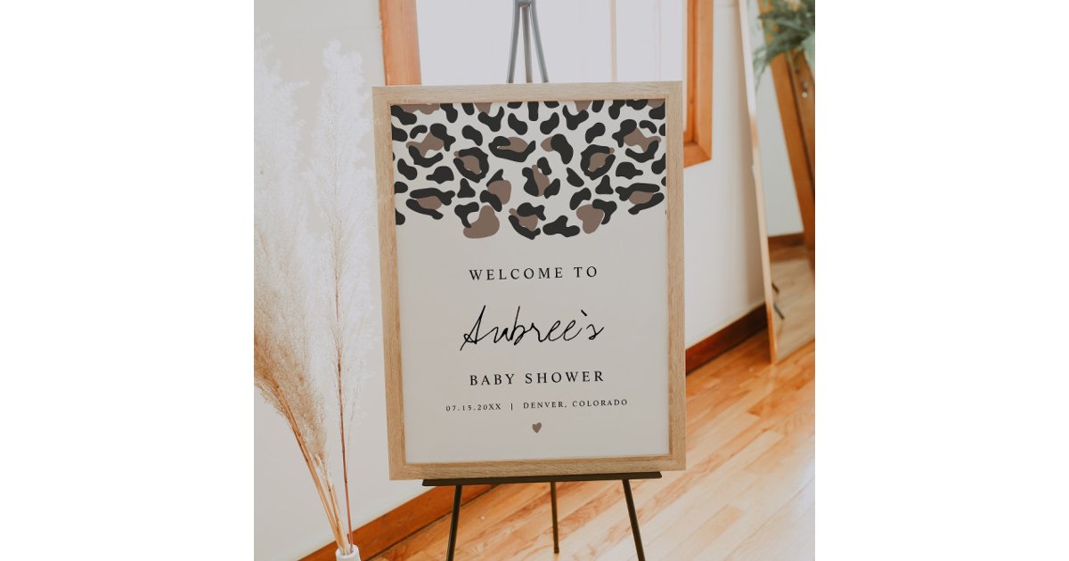 AUBREE Boho Leopard Print Baby Shower Welcome | Zazzle