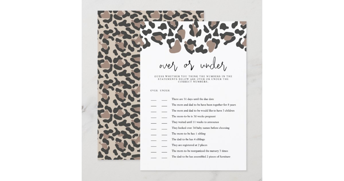 AUBREE Leopard Print Over Under Baby Shower Game Invitation | Zazzle