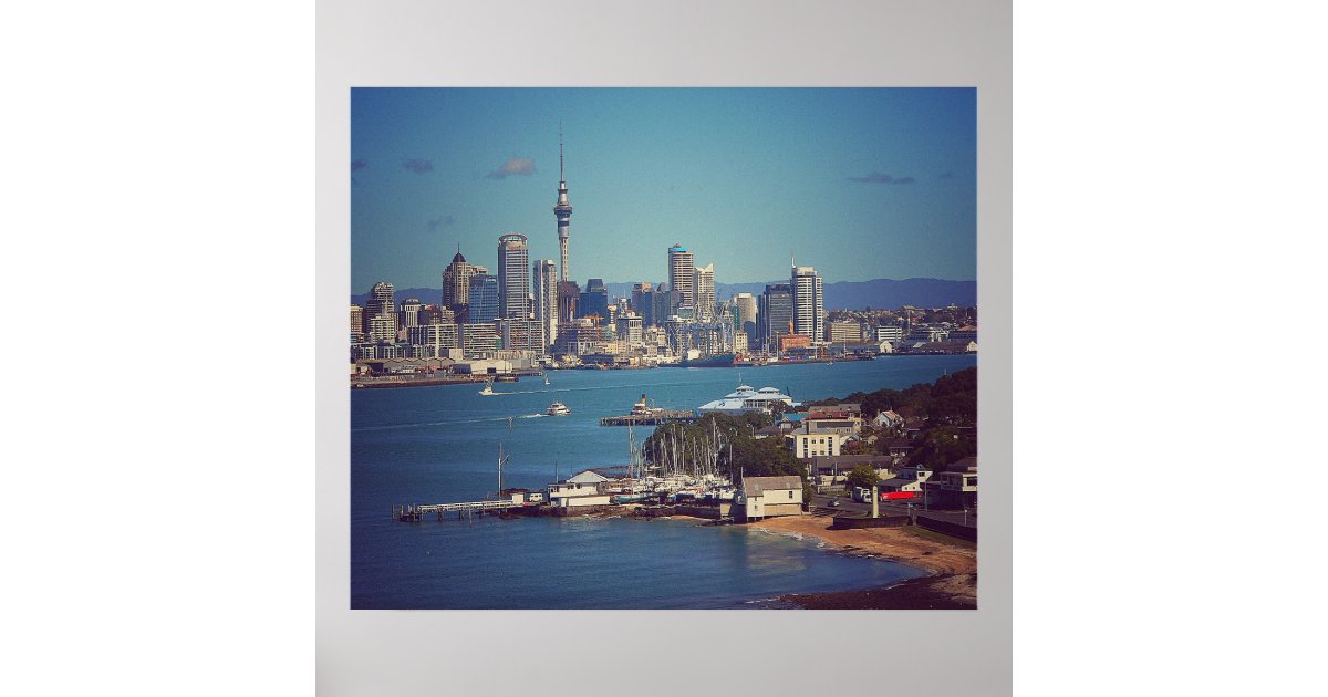 Auckland City CBD Across the Waitemata Harbor Poster | Zazzle