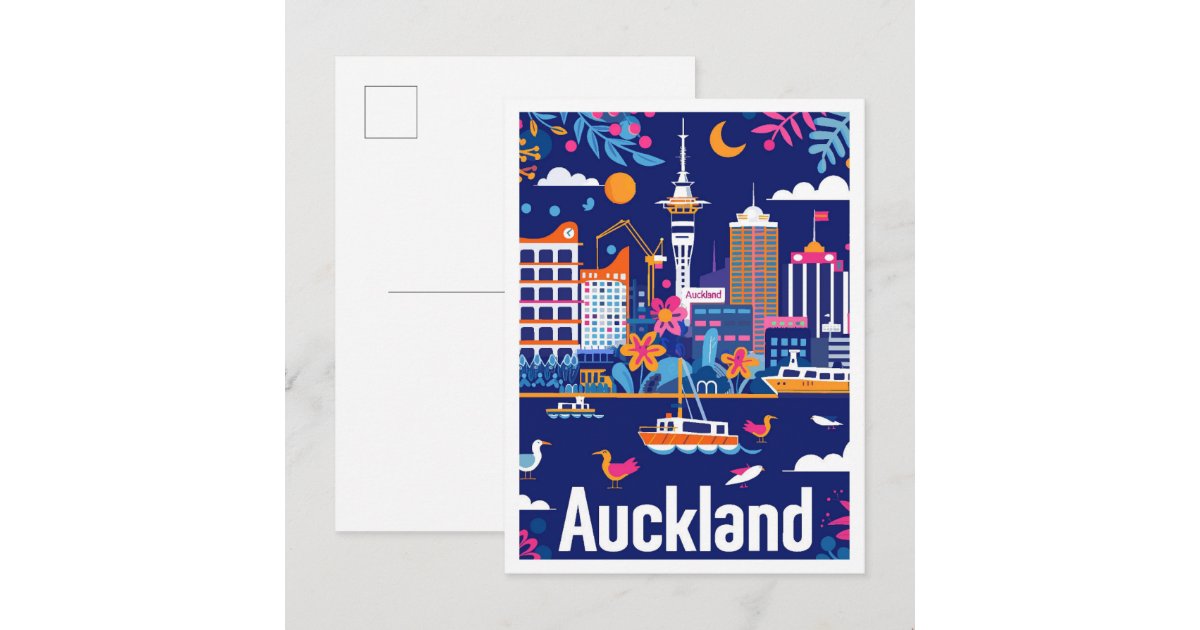Auckland New Zealand Vintage Travel Illustration Postcard | Zazzle